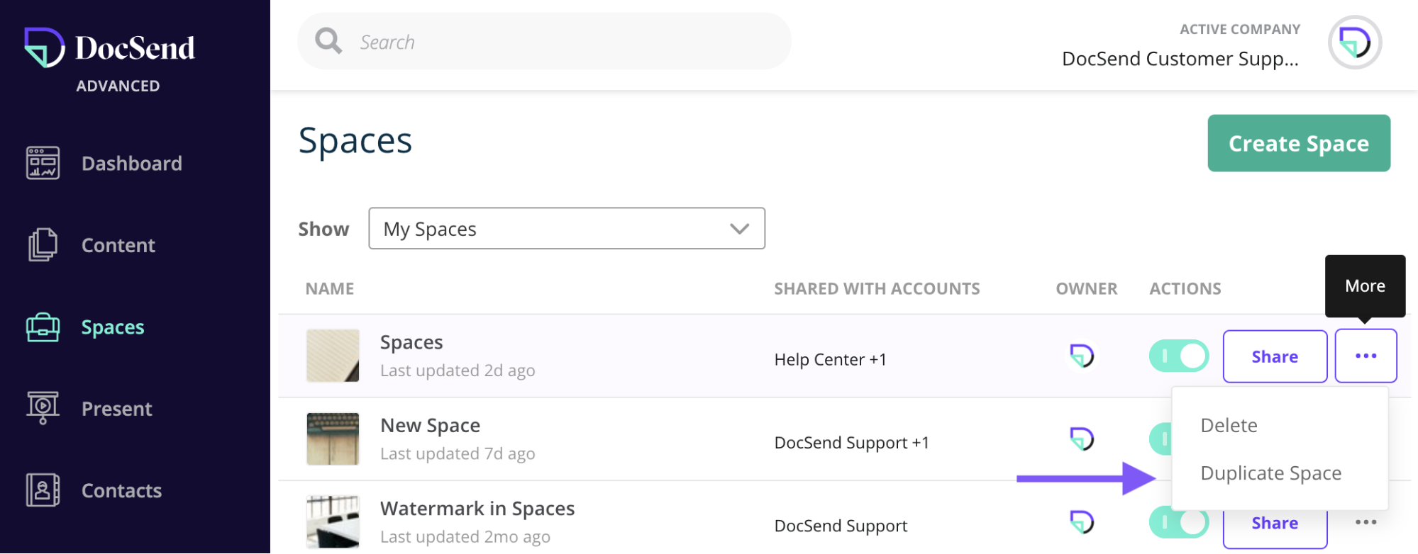Duplicate A Space DocSend Help Center