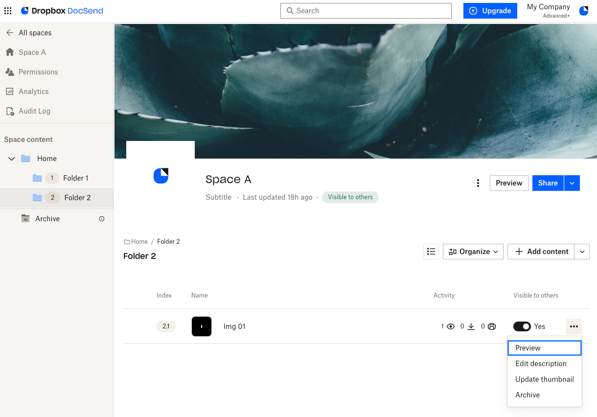 Manage content in a Space (data room) – DocSend Help Center