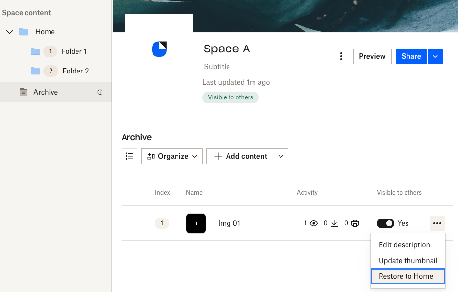 Manage content in a Space (data room) – DocSend Help Center