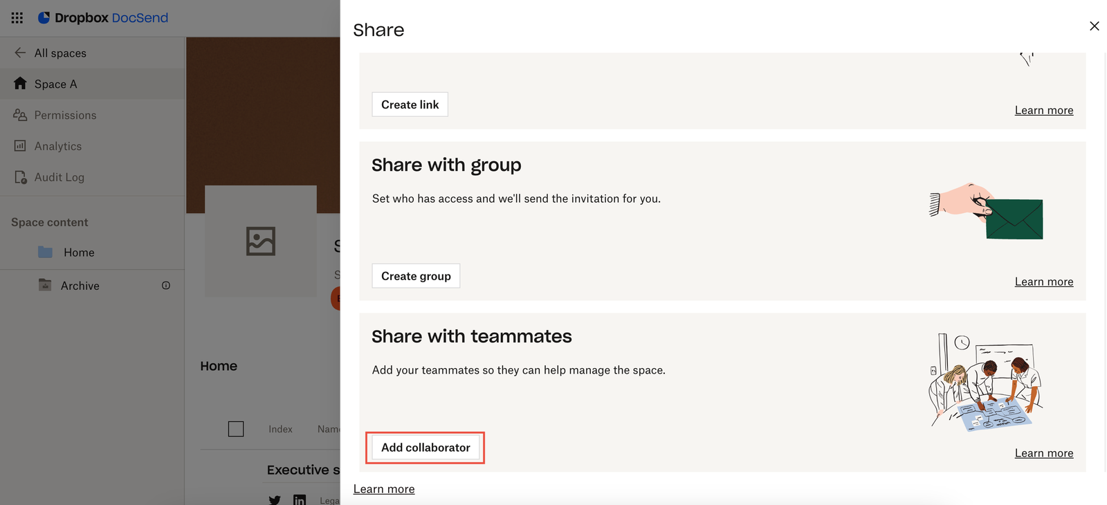 Collaborate in a Space (data room) – DocSend Help Center
