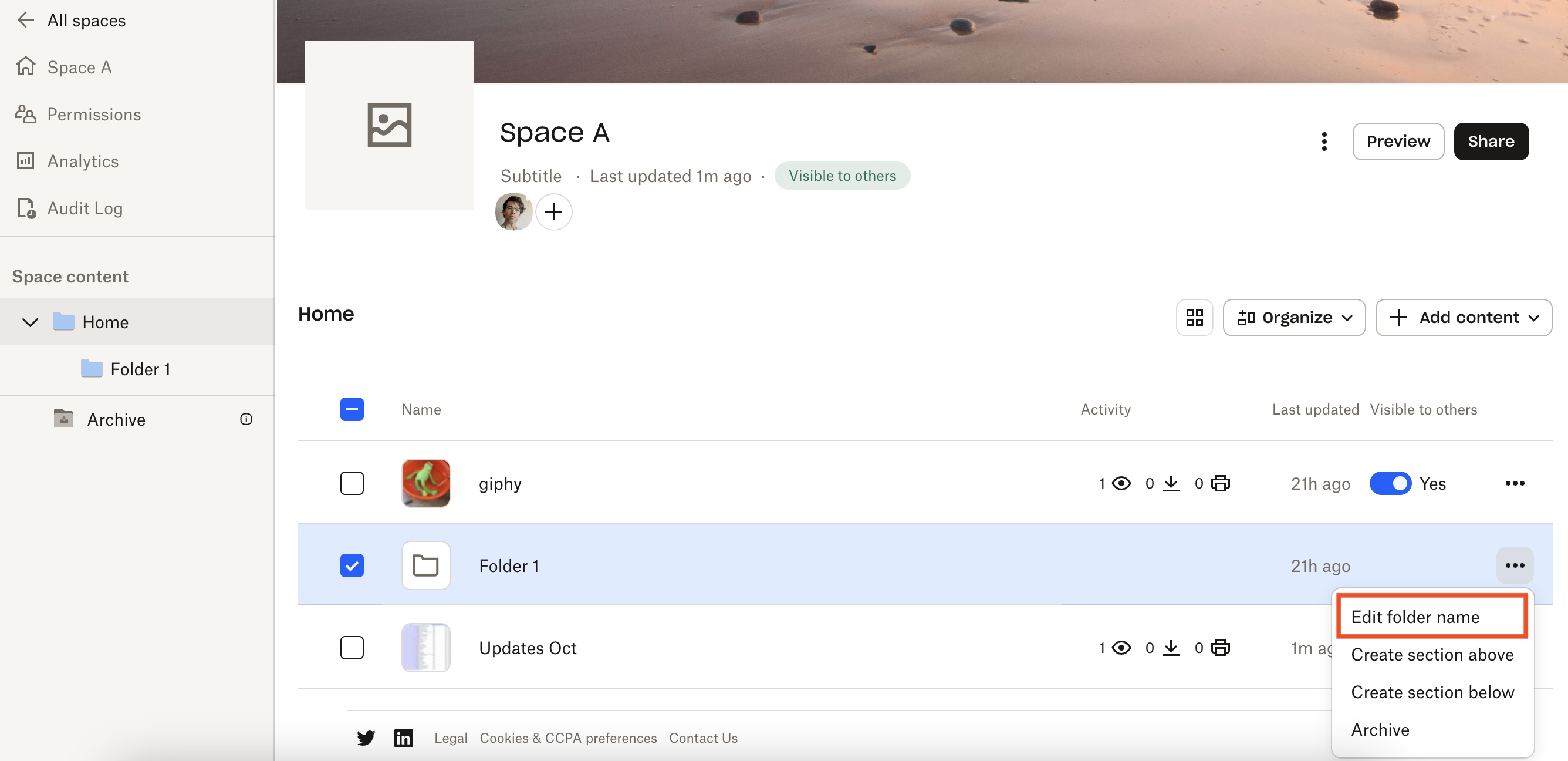 Manage content in a Space (data room) – DocSend Help Center