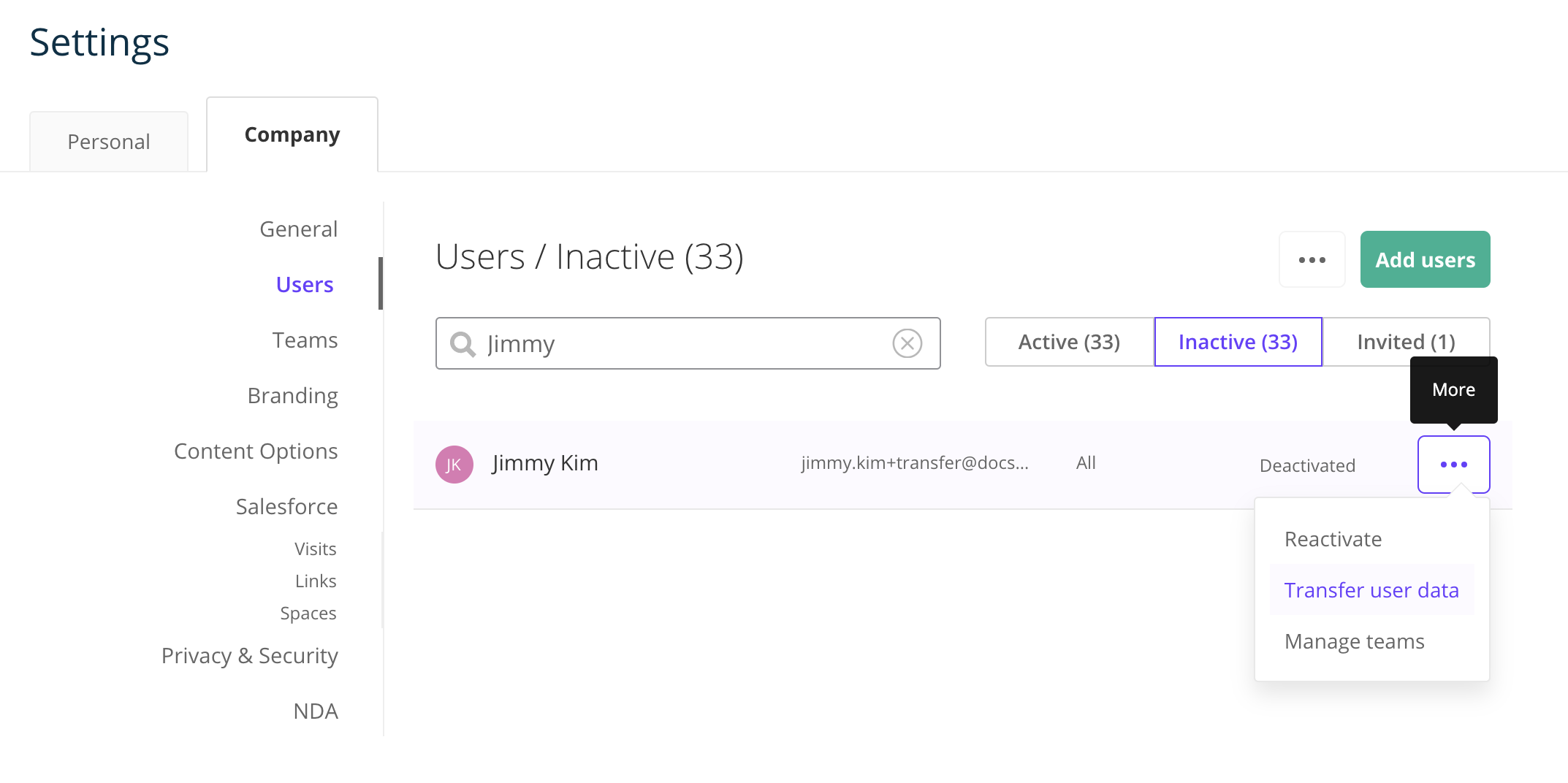 Transfer User Data – DocSend Help Center