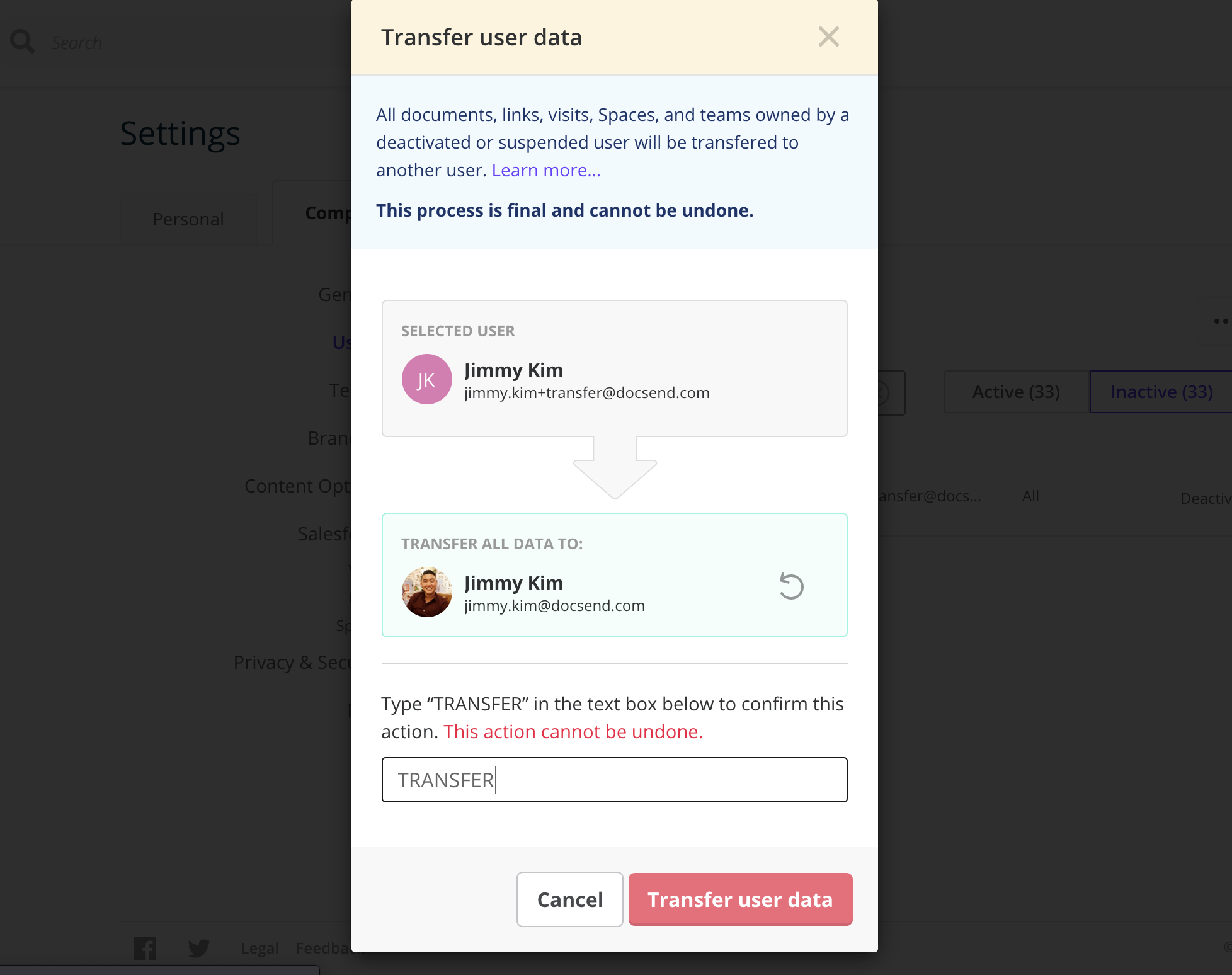 Transfer User Data – DocSend Help Center